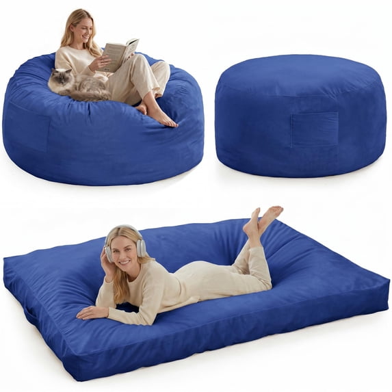 4-in-1 Oversized Memory Foam Bean Bag Sofa Bed, 4 ft Large Convertible ...