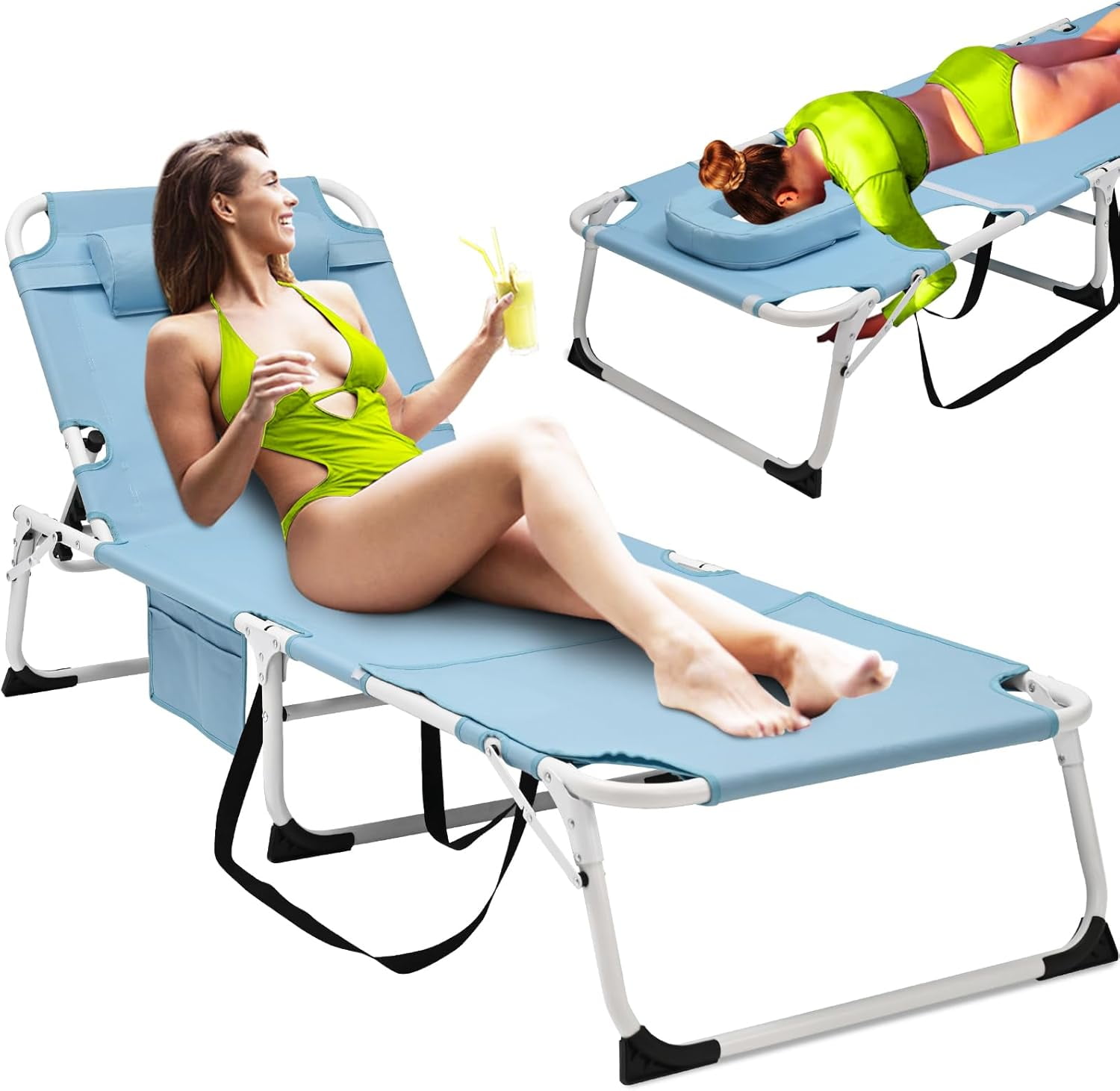 4-in-1 Patio Lounge Chair & Sun Tanning Bed, Folding Heavy Duty Chaise with 500LB Load Capacity ...