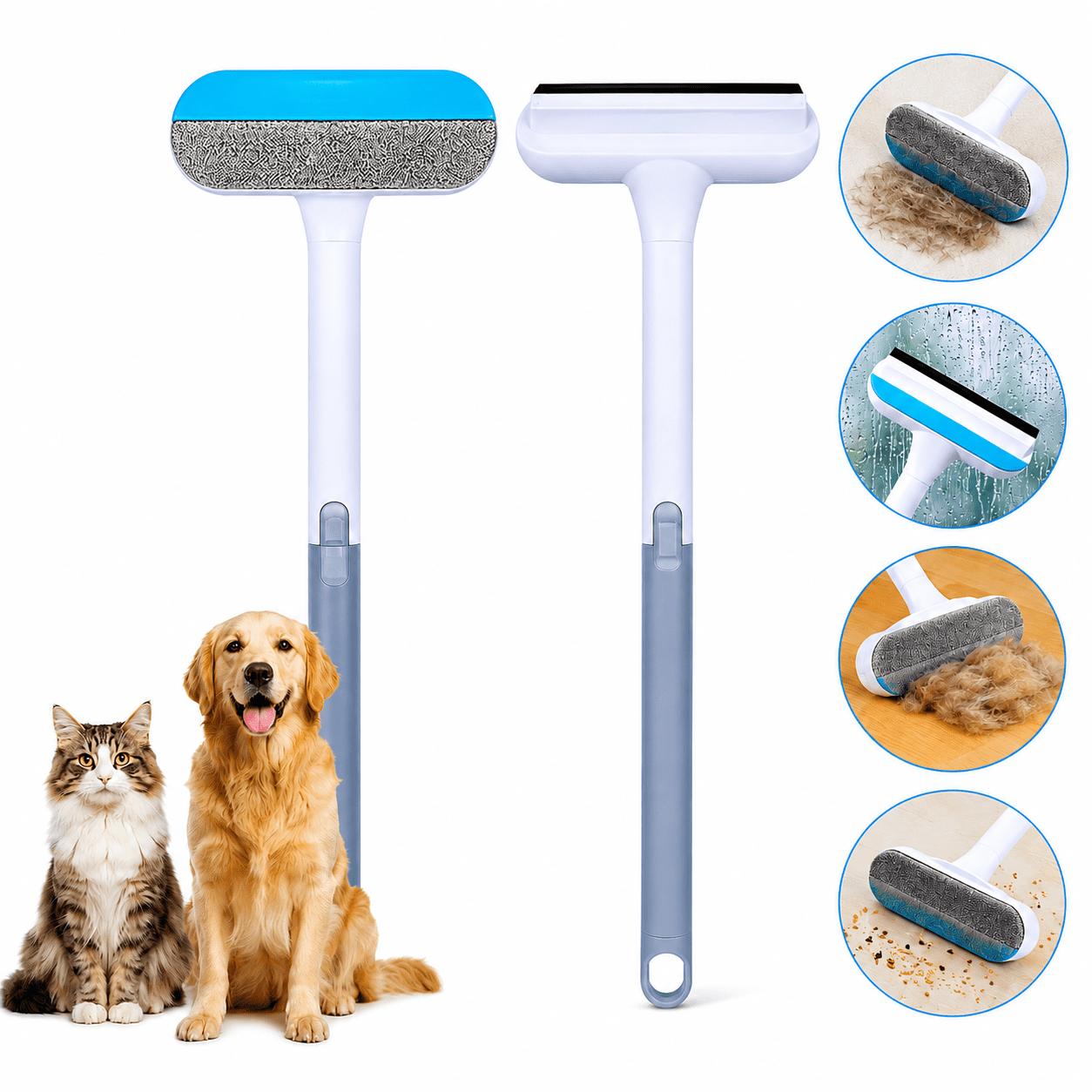 4-in-1 Pet Hair Remover for Furniture, Long Handle Dog & Cat Hair ...