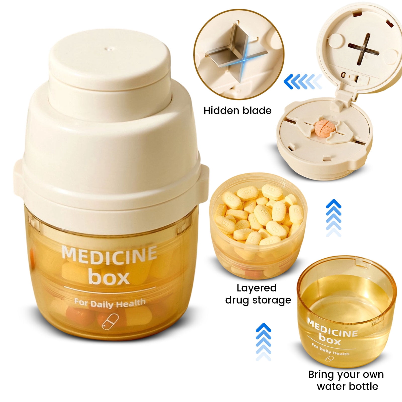 4-in-1 Pill Cutter Crusher with Water Cup, Waterproof Portable Travel ...