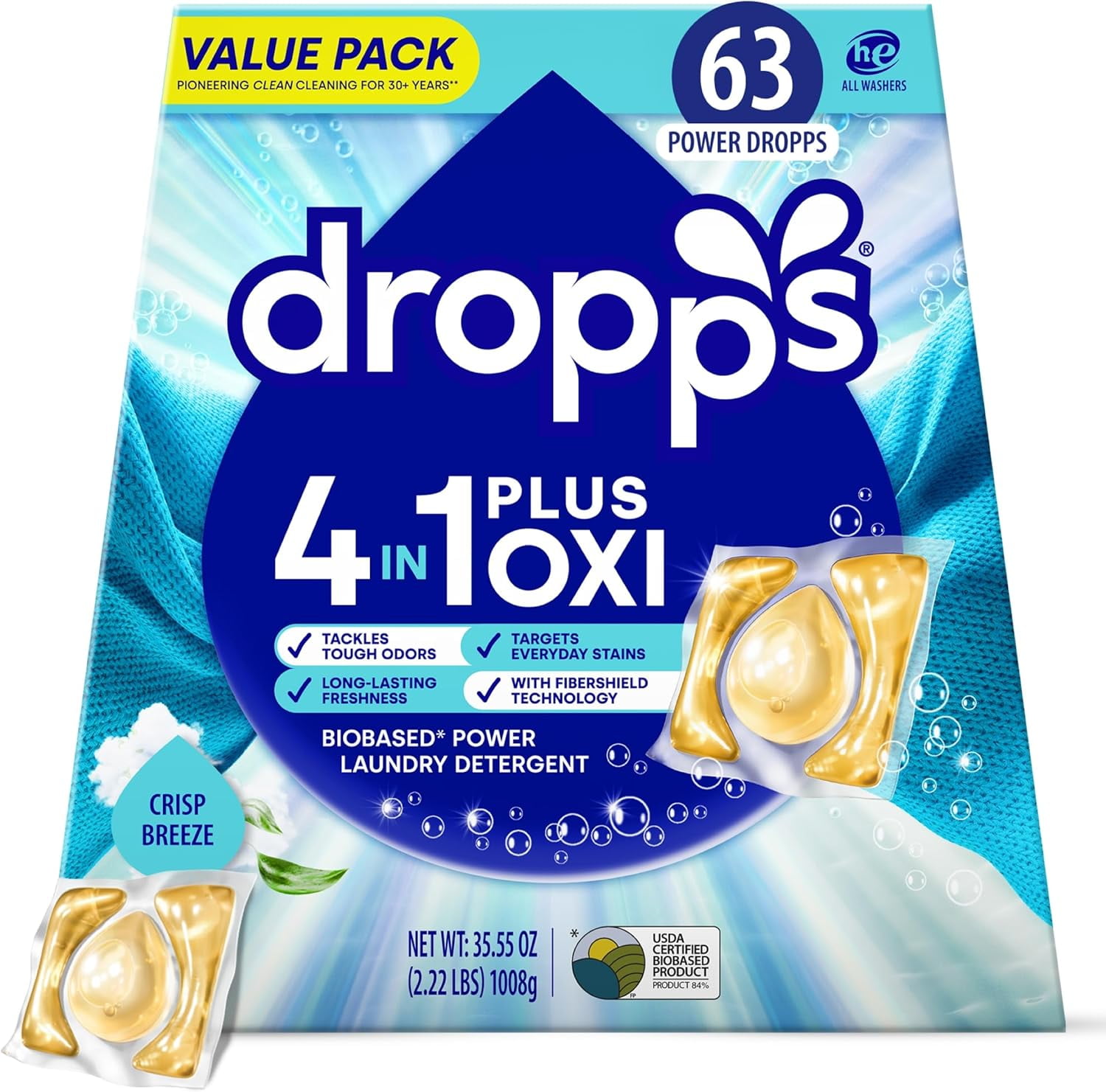 4-in-1 Plus Oxi Crisp Breeze Power Biobased Laundry Deternt Pods (63 ...