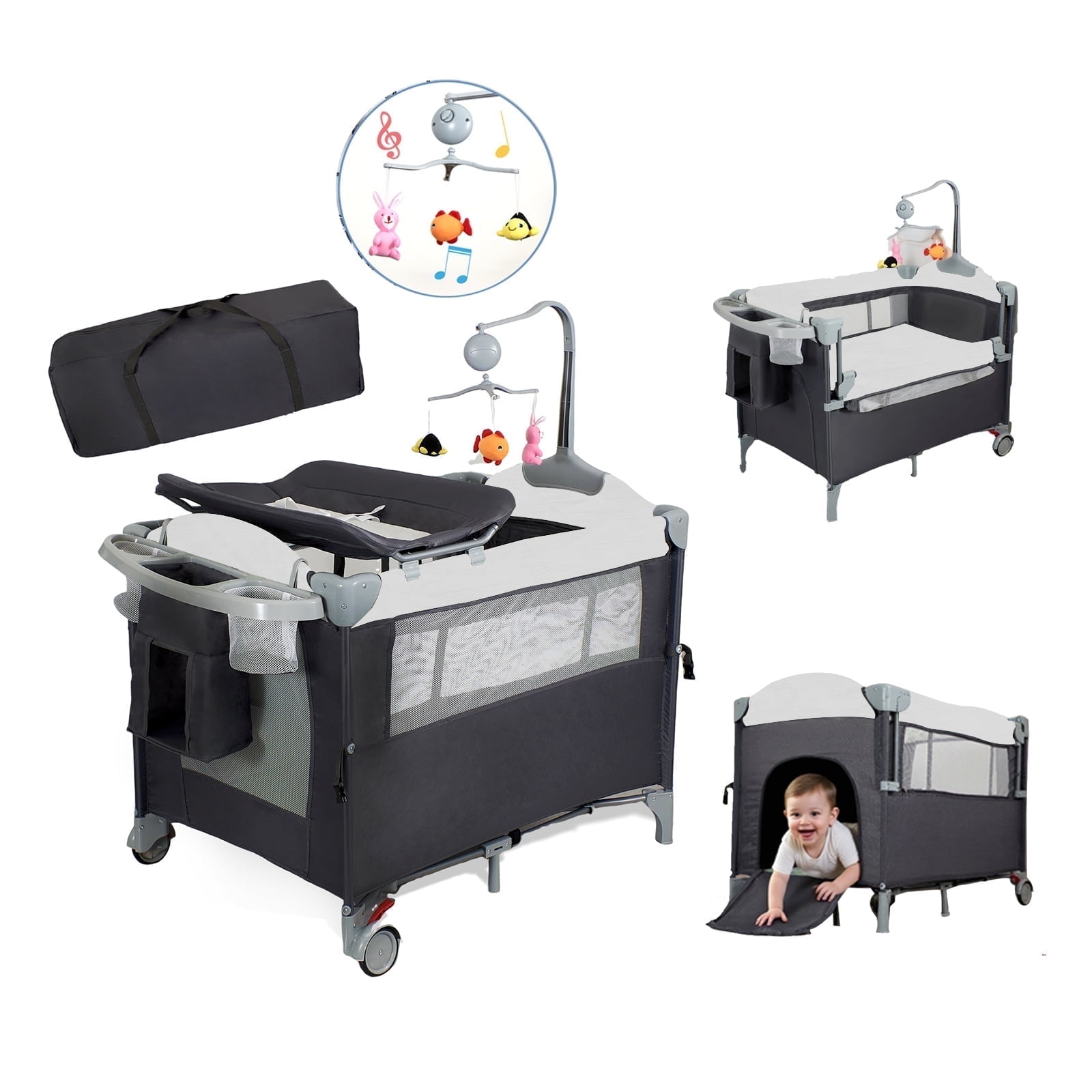 Pack and Play with Bassinet 4-in-1 Baby Playard with Changing Table ...