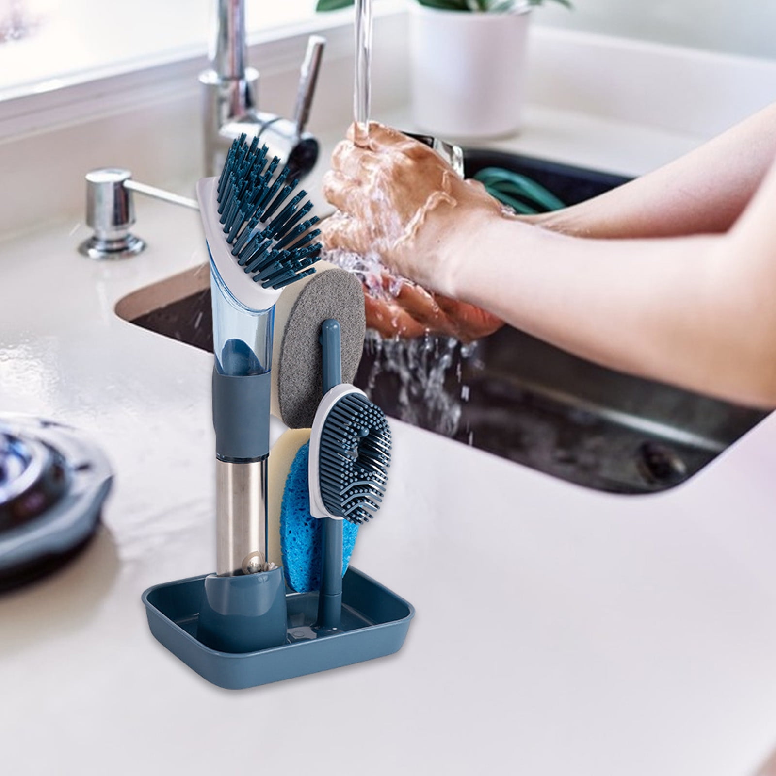 4-in-1 Pot Washing Brush with Handle, Four Interchangeable Heads and ...