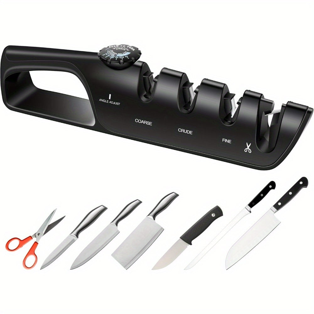 4-in-1 Professional Manual Knife Sharpener - Adjustable Angle, 3-Level ...