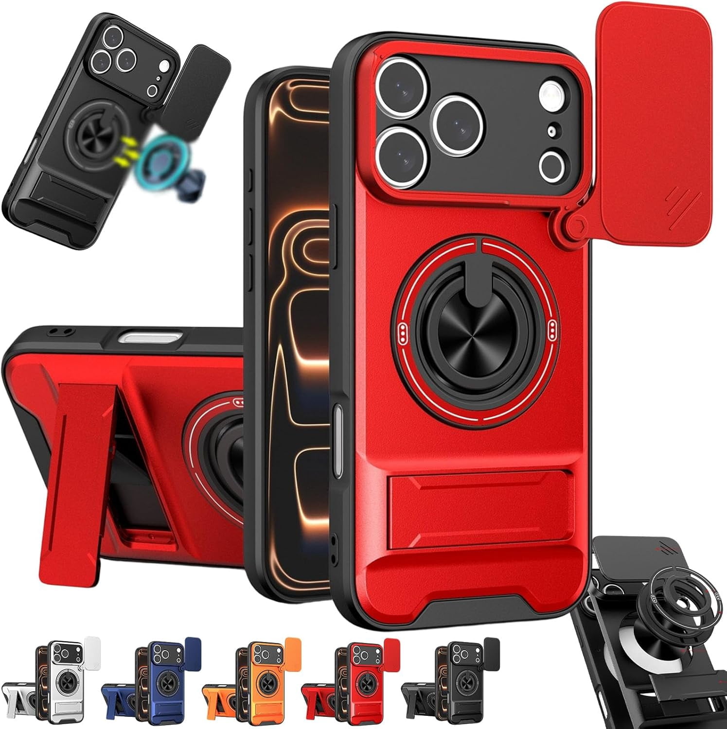 4-in-1 Protective Case with Camera Slider, 360° Ring Grip & Kickstand ...