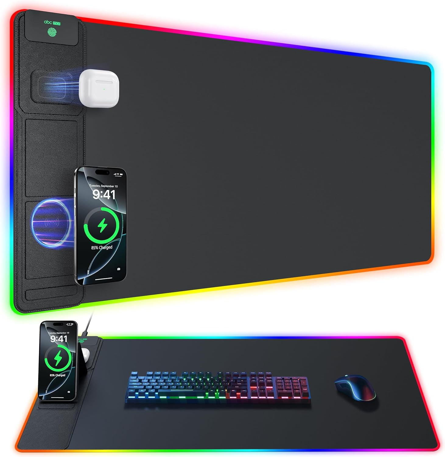 4-in-1 RGB Gaming Mouse Pad with Wireless Charging & Phone Stand, 31.5 ...