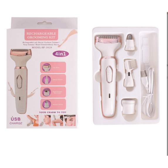 4-in-1 Rechargeable Grooming Kit (USB Charge) – Lady Shaver, Eyebrow ...