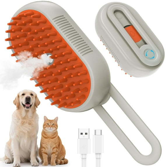 4-in-1 Rechargeable Pet Steam Brush - Quiet Shedding & Detangling Brush ...
