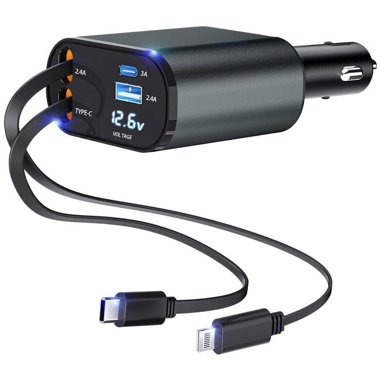 4-in-1 Retractable Car Charger, 100W USB-C Fast Adapter with Lightning ...