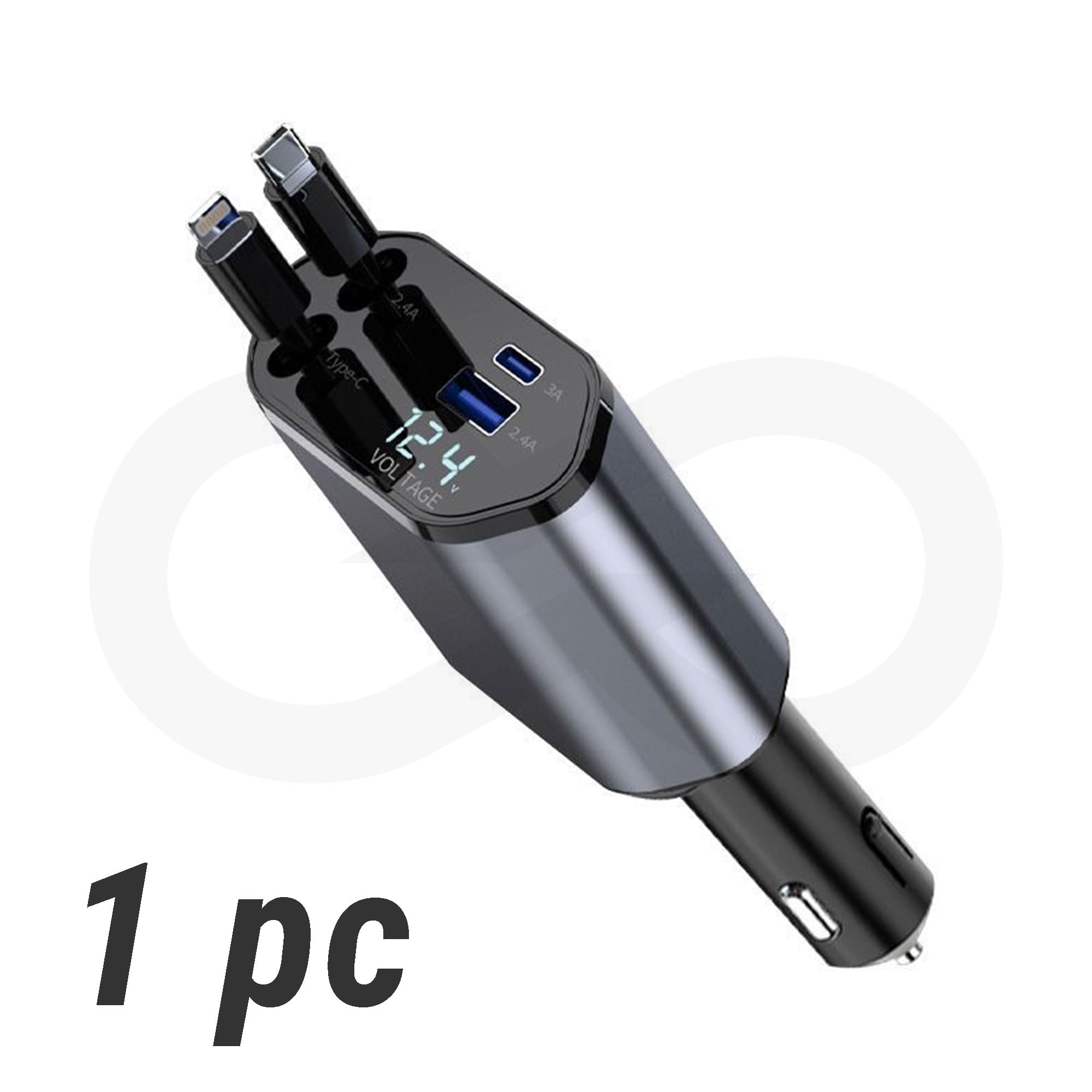 4-in-1 Retractable Car Charger, 120W USB-C Fast Adapter with Lighting ...