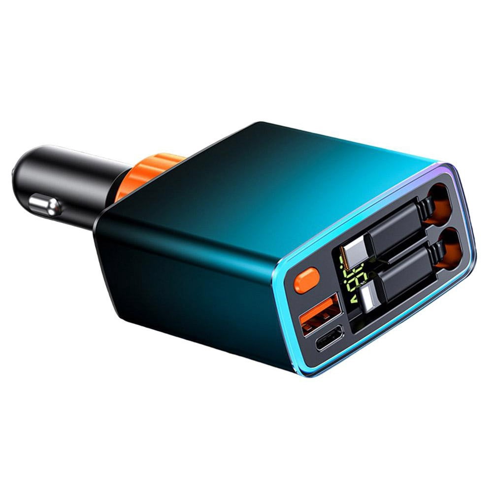 4-in-1 Retractable Car Charger with Starlight Fast Charging USB Adapter ...