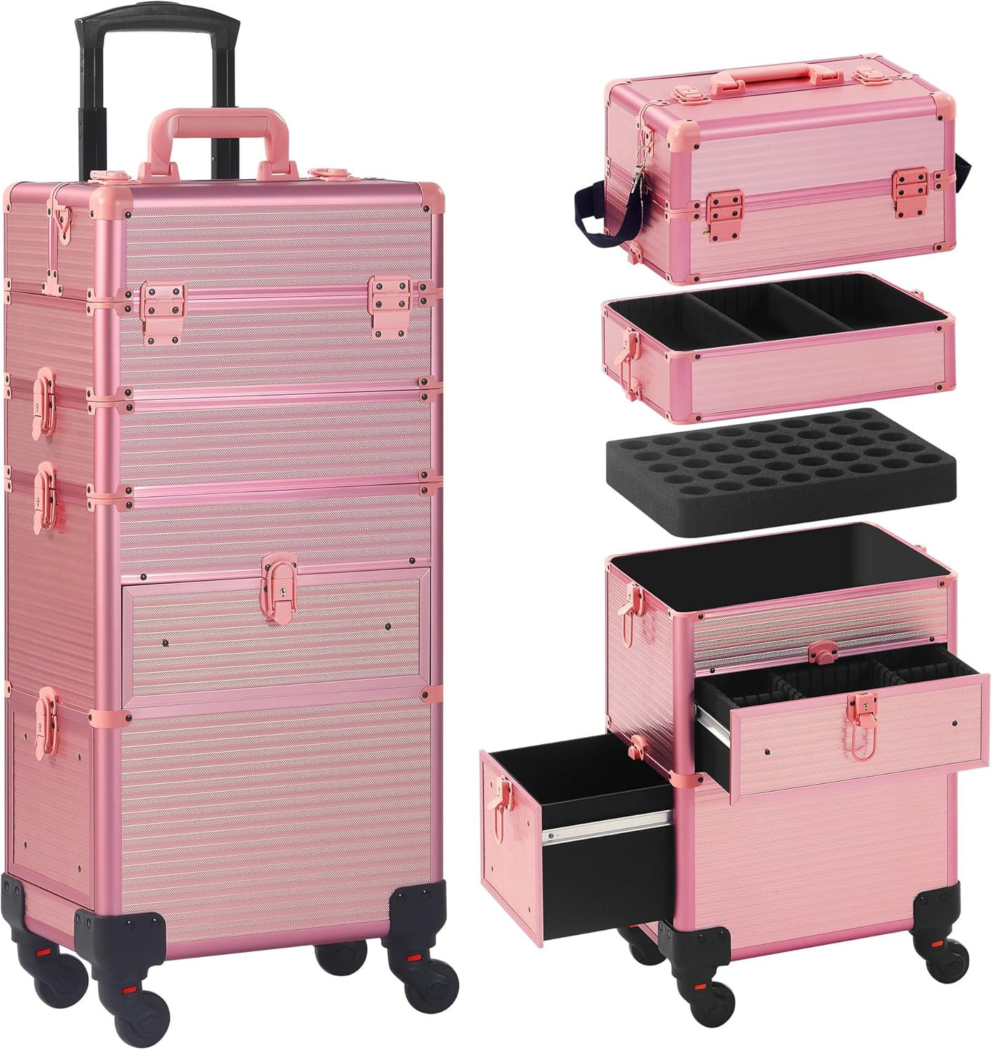 4 in 1 Rolling Makeup Case on Wheels with Drawer and Professional ...