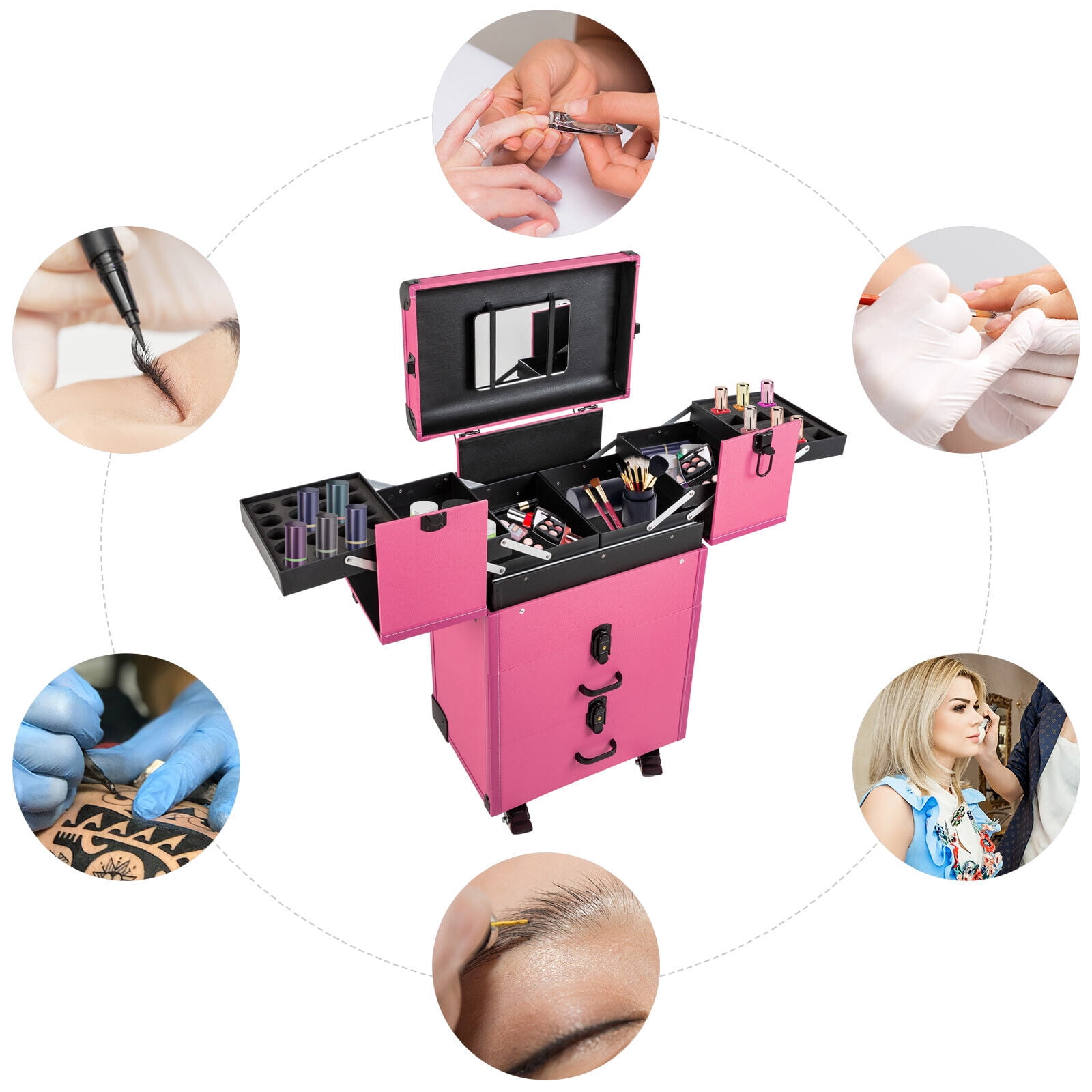 4 in 1 Rolling Zinc Alloy Makeup Train Case Salon Cosmetic Trolley ...