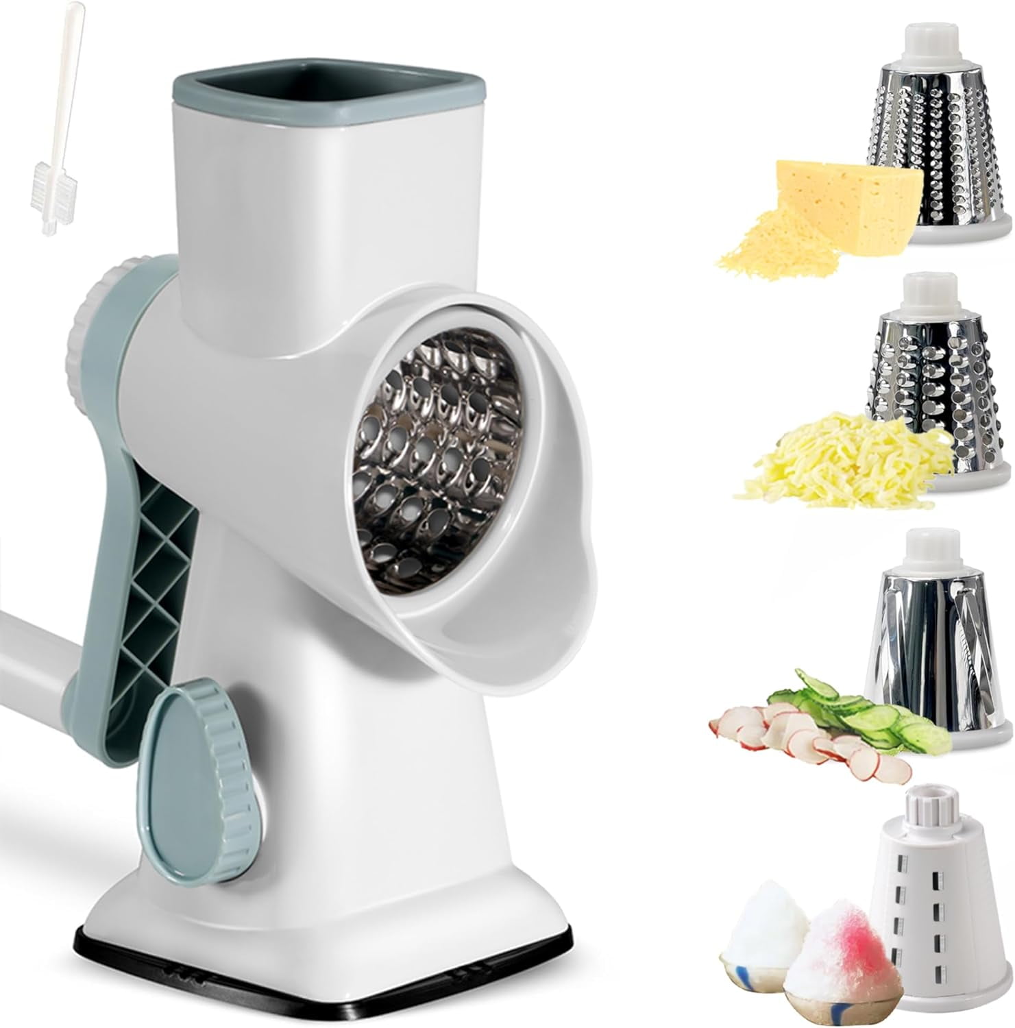 4-in-1 Rotary Cheese Grater with Suction Base and 4 Interchangeable ...