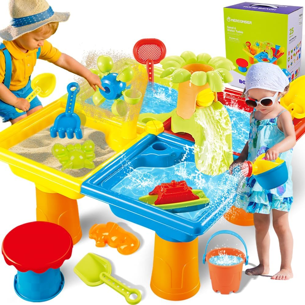 4-in-1 Sand Water Table for Toddlers, 25 PCS Sandbox, Sensory Play Toys ...