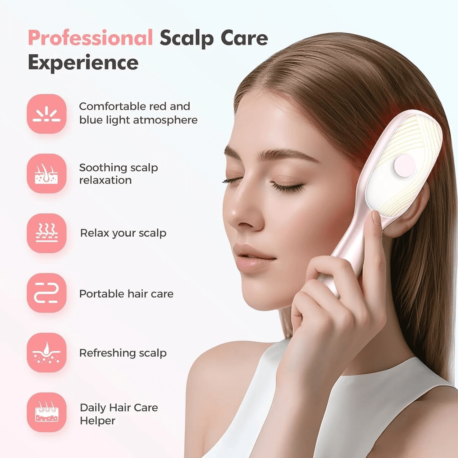 4-in-1 Scalp Care Tool with Oil Applicator, Red/Blue Light & Vibrating ...