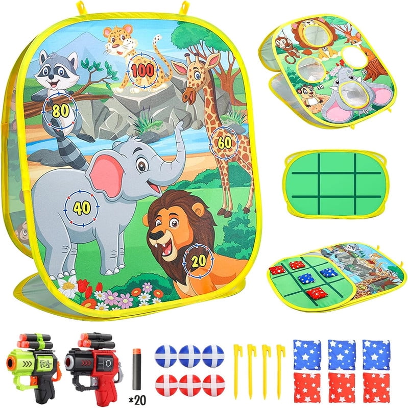 4-in-1 Shooting and Tossing Game – Multi-Game Set with 20 Soft Bullets ...