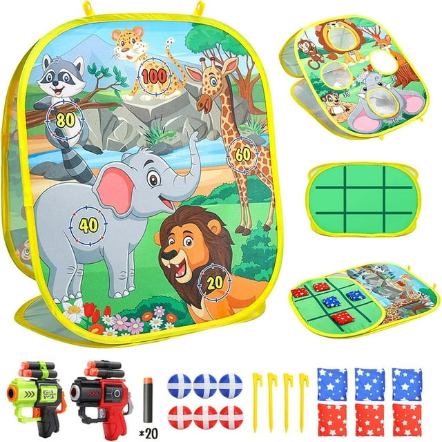 4-in-1 Shooting and Tossing Game – Multi-Game Set with 20 Soft Bullets ...