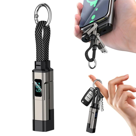 4-in-1 Smart Digital Display Keychain – 240W Fast Charging Cable, Multi ...