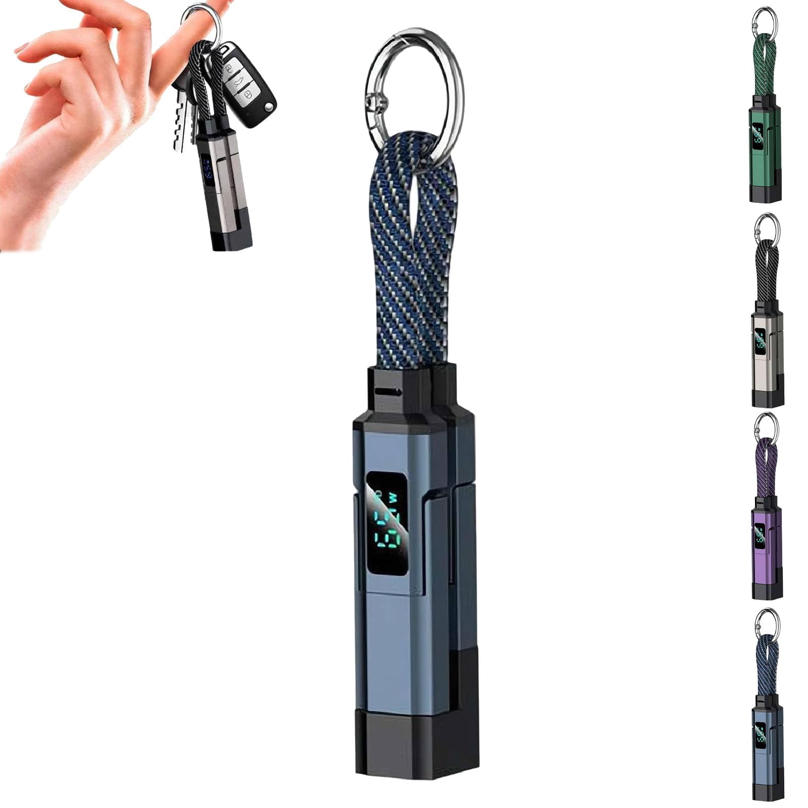 4-in-1 Smart Digital Display Keychain - 65W Fast Charging Cable with ...