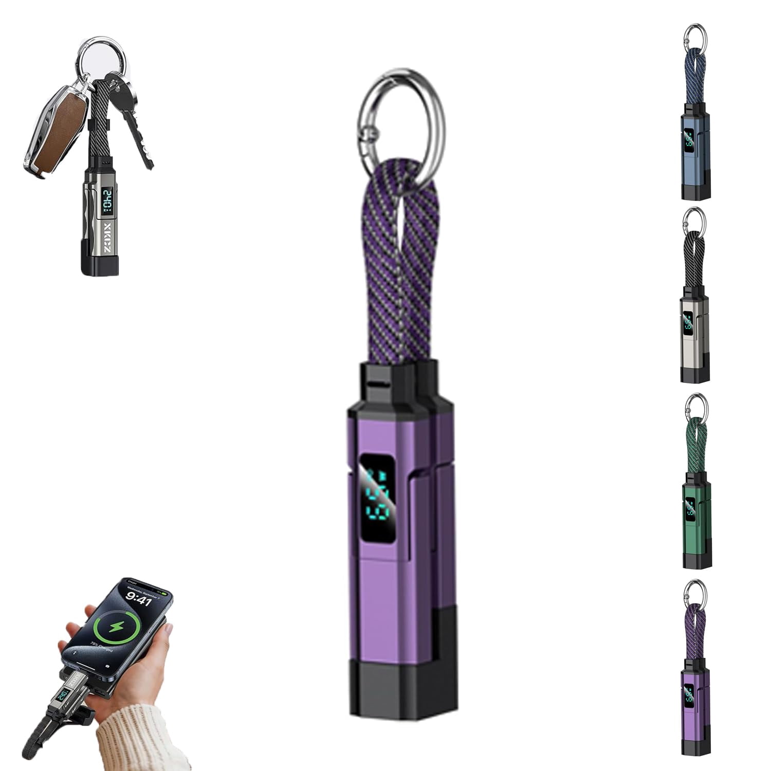 4-in-1 Smart Digital Display Keychain,65W Fast Charging Keychain Cable ...