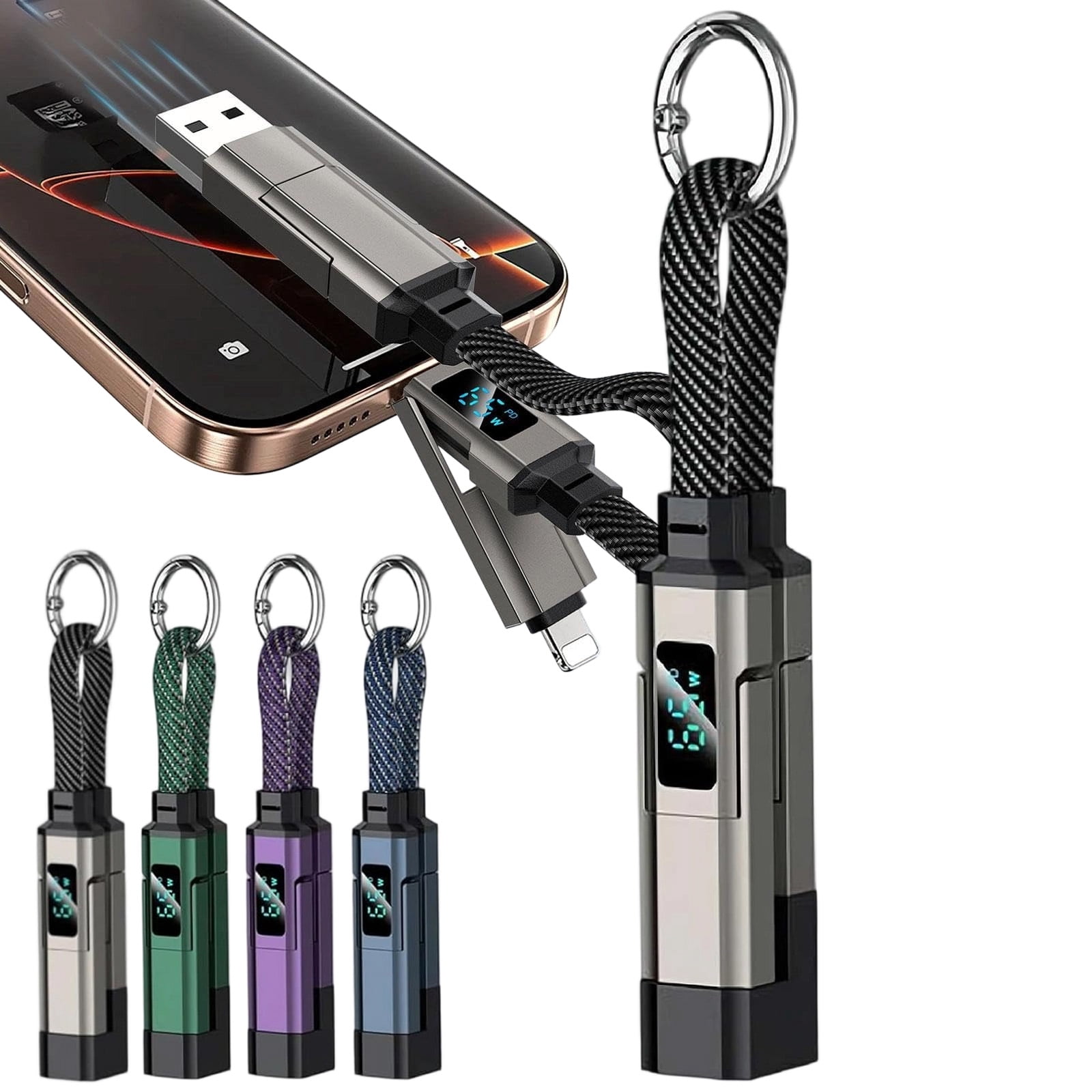 4-in-1 Smart Digital Display Keychain, 65W Multi Fast Charging Cord ...