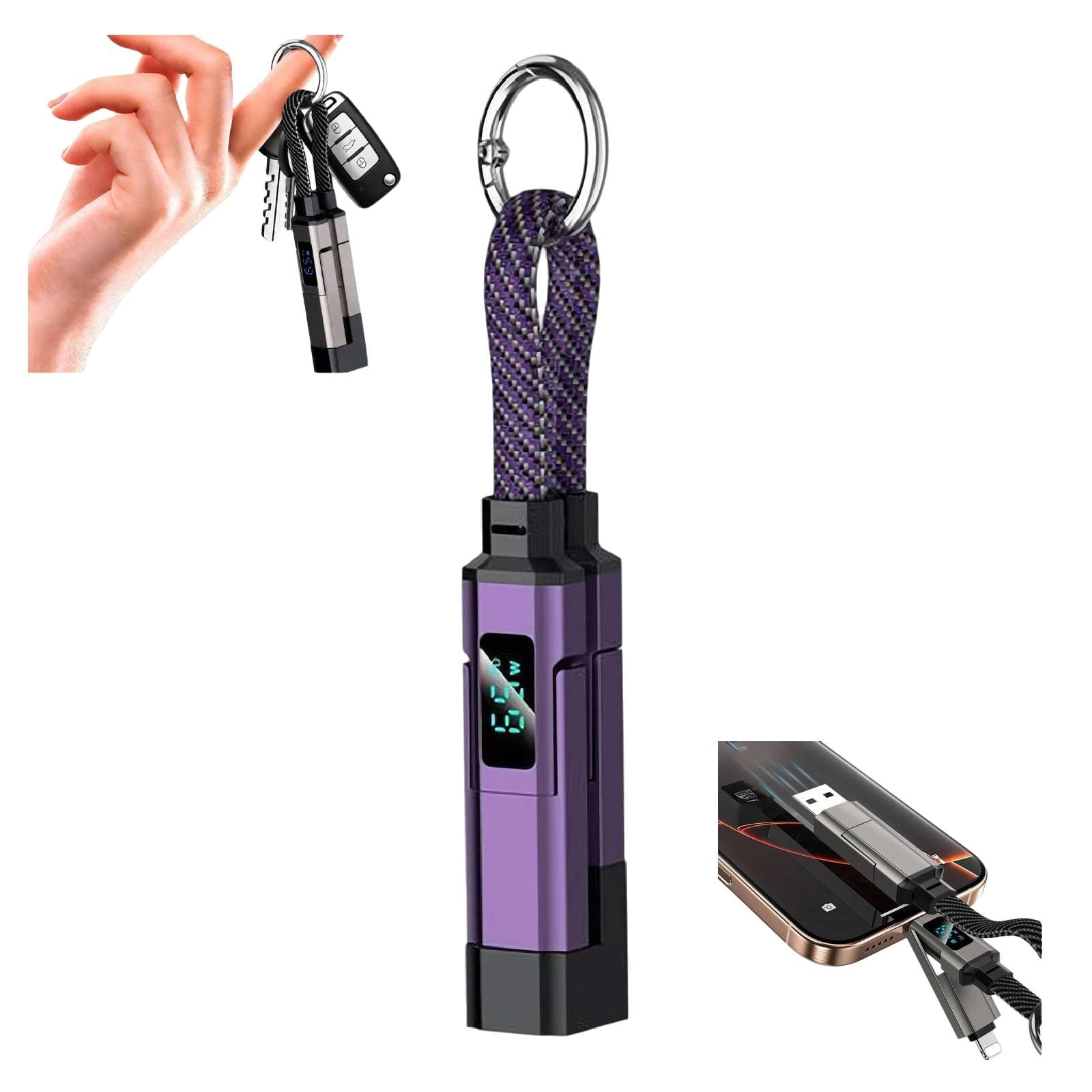 4-in-1 Smart Digital Display Keychain,Portable USB 65w Fast Charging ...