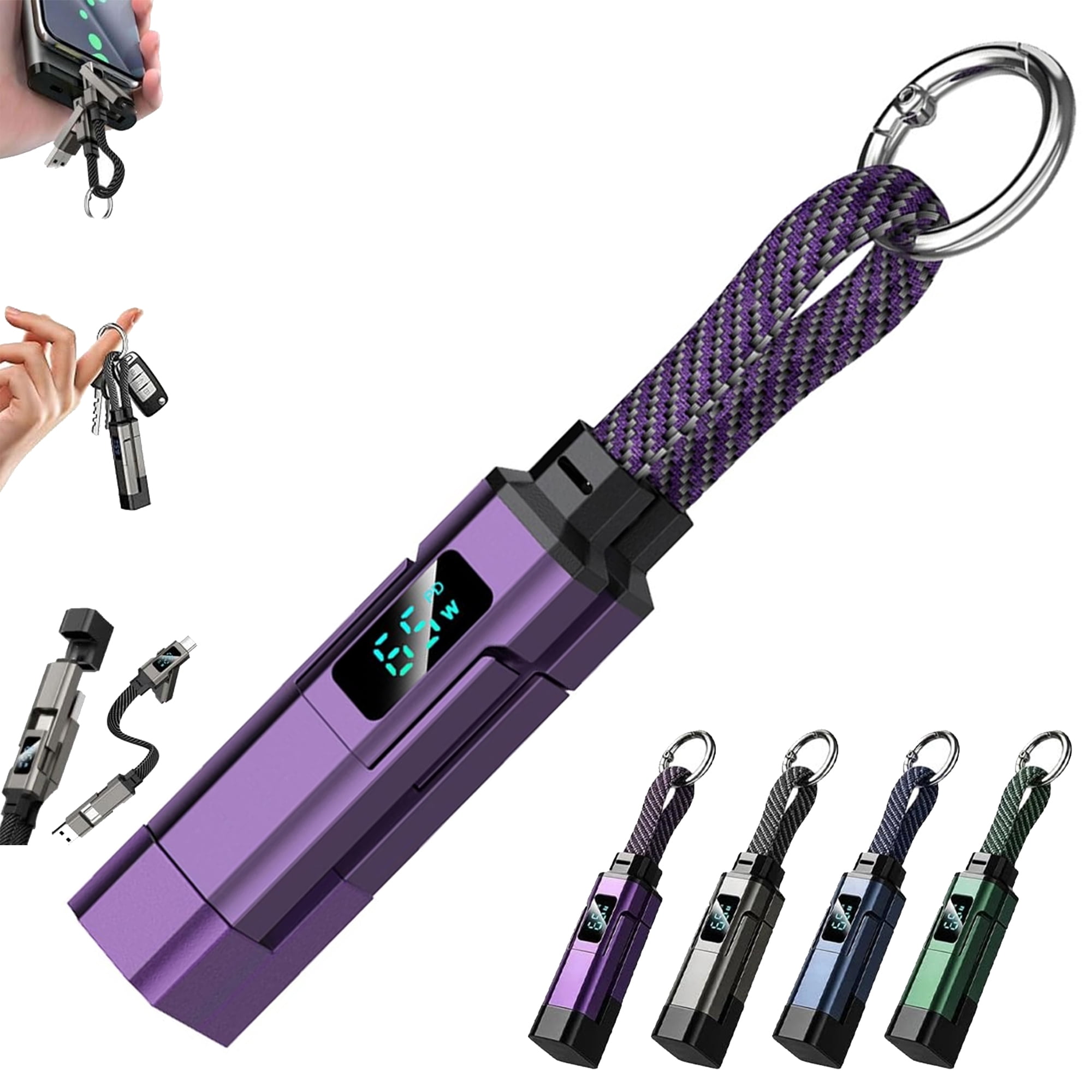 4-in-1 Smart Digital Display Keychain, USB C Keychain Charger Cable ...