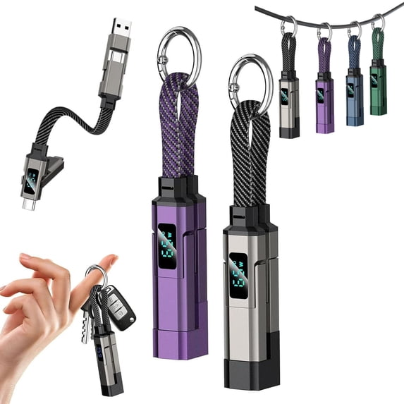 4-in-1 Smart Display Keychain Cable – Multifunctional Charging Cable ...