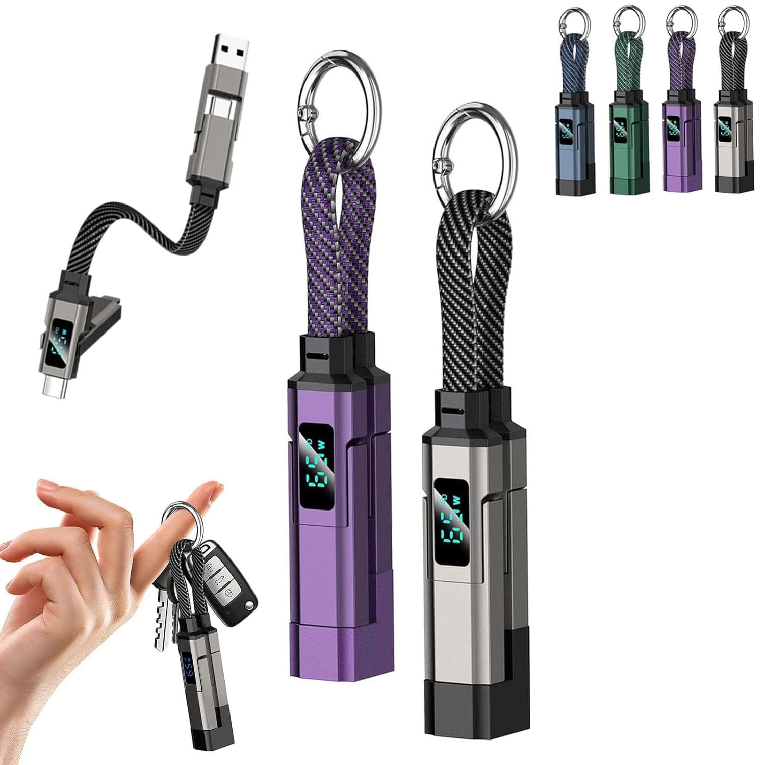 4-in-1 Smart Display Keychain Cable, Multifunctional Charging Cable ...