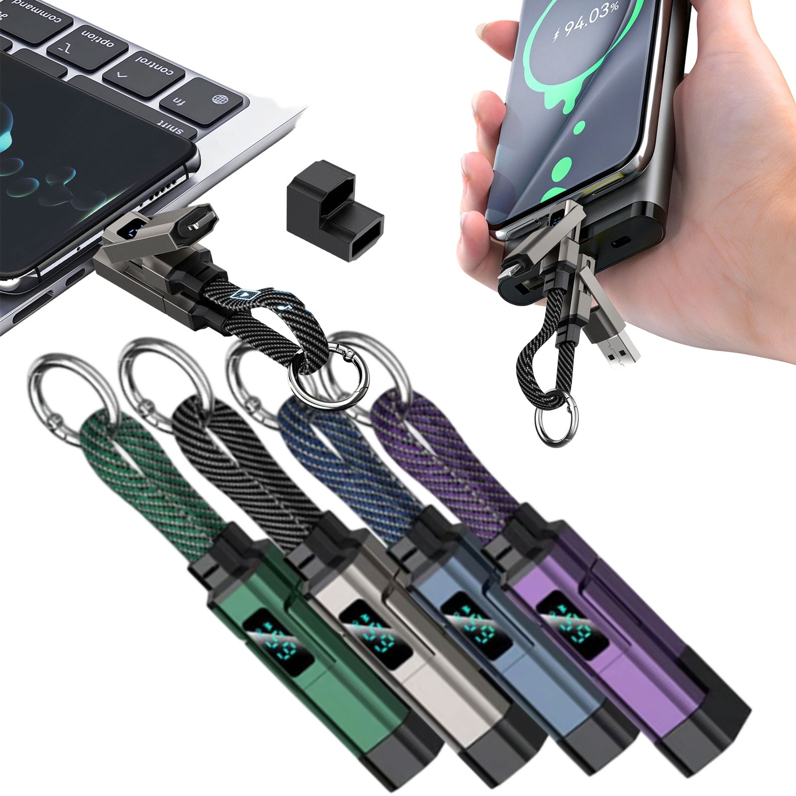 4-in-1 Smart Display Keychain Cable, Ultra-Portable Braided Nylon ...