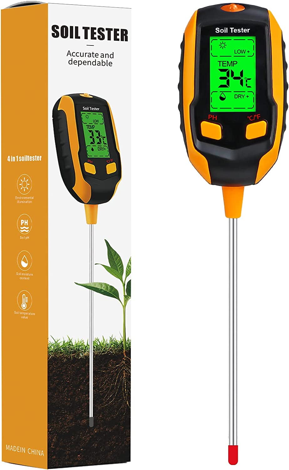 4-in-1 Soil Moisture Meter, Digital Plant Temperature, Soil Moisture ...