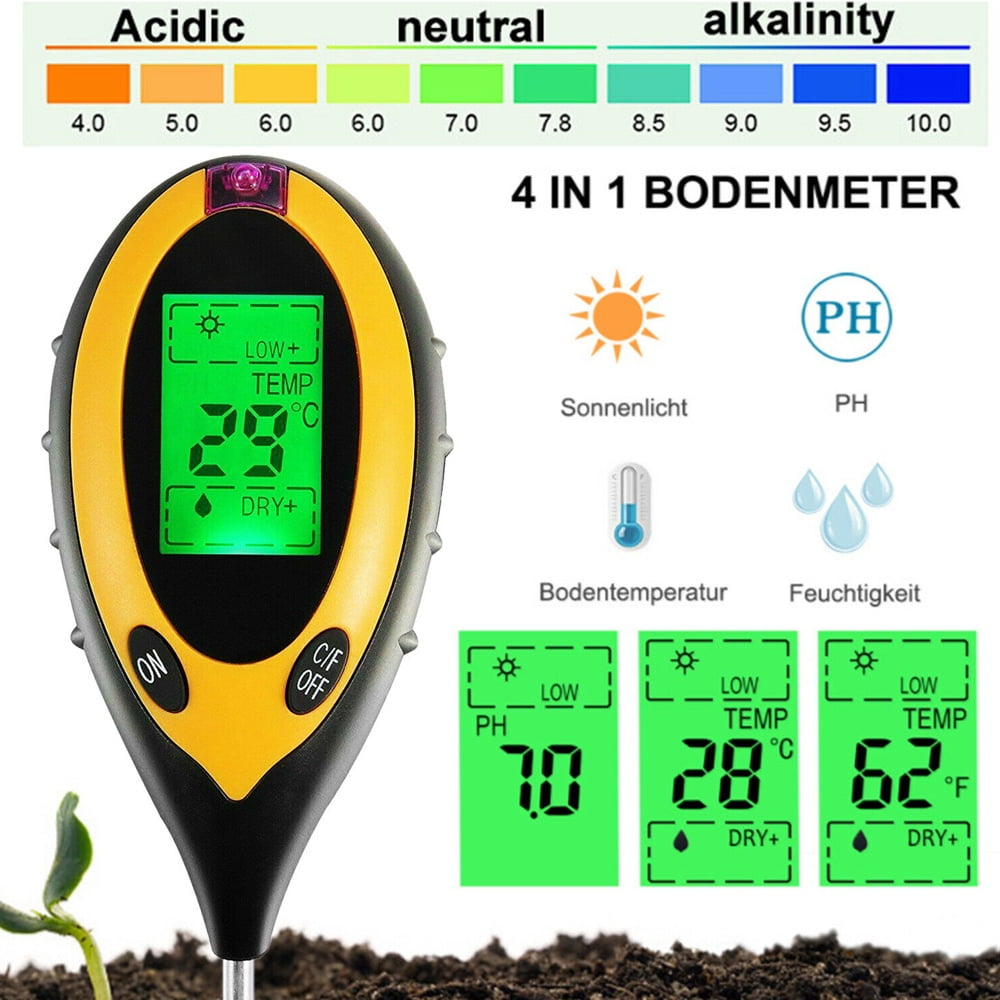 4-in-1 Soil PH Meter, Soil Tester for Temperature, Moisture, PH and ...