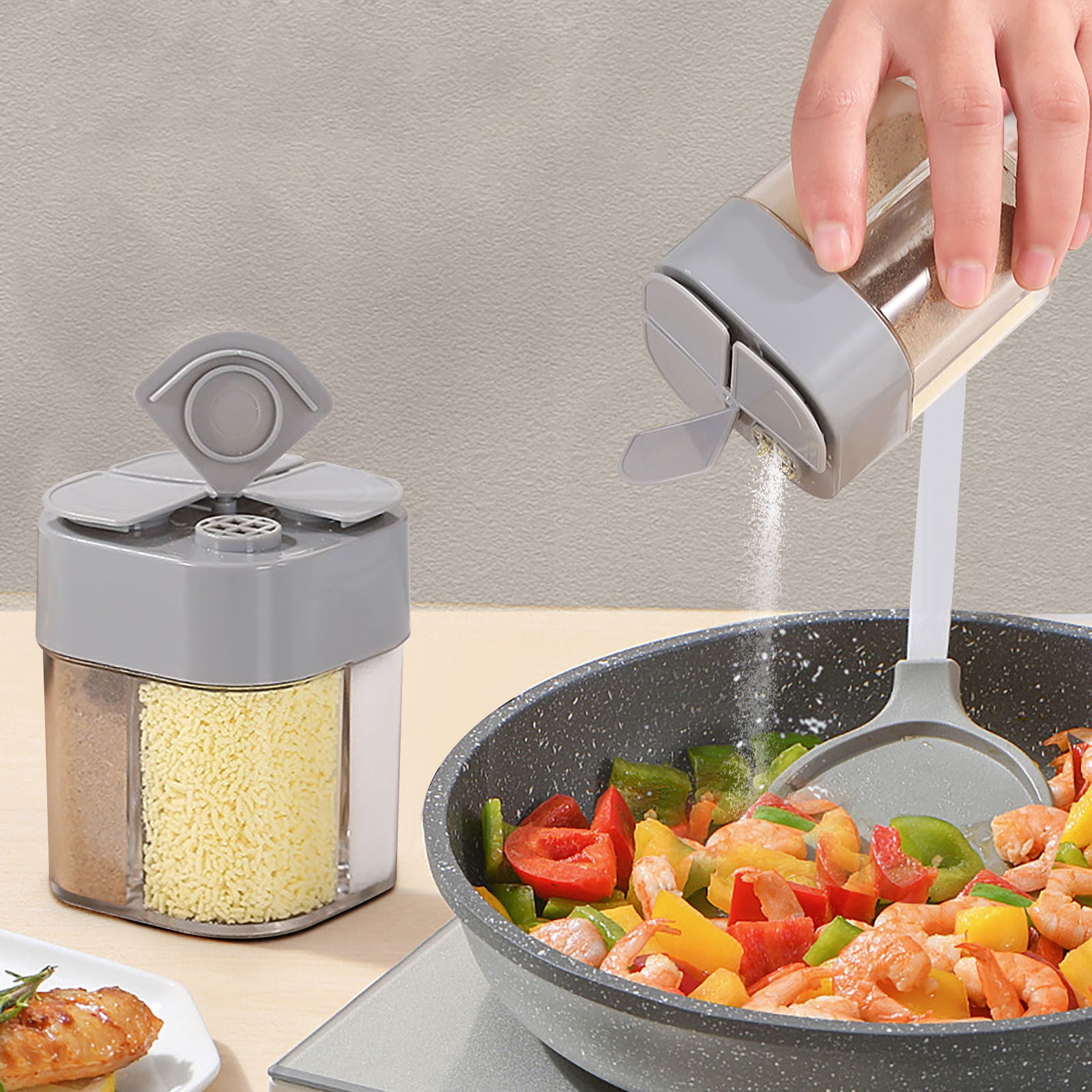 4 in 1 Spice Container Salt and Pepper Shaker Transparent Seasoning ...
