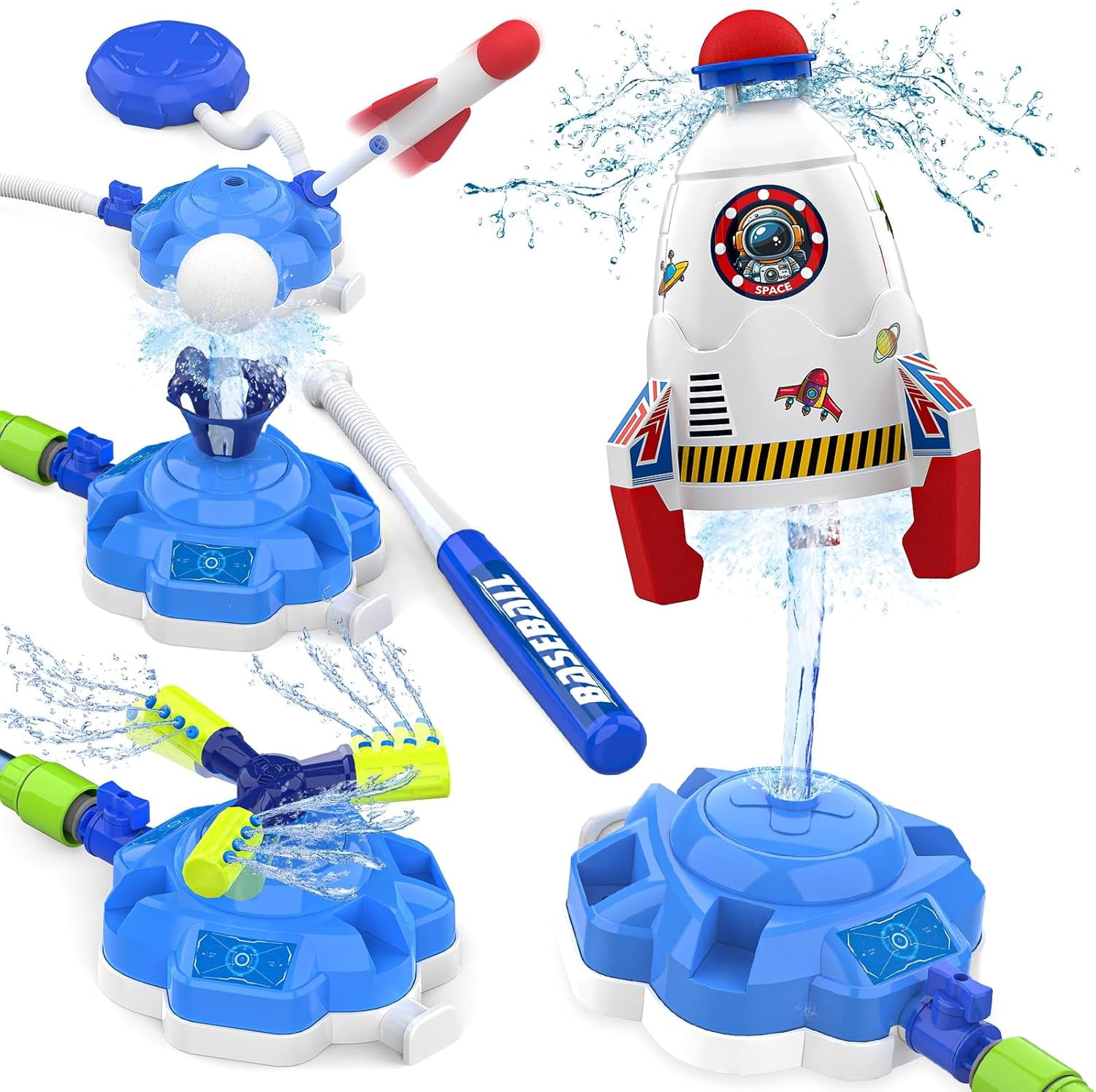 4-in-1 Sprinkler Rocket Launcher for Kids, Outdoor Water Sprinkler ...
