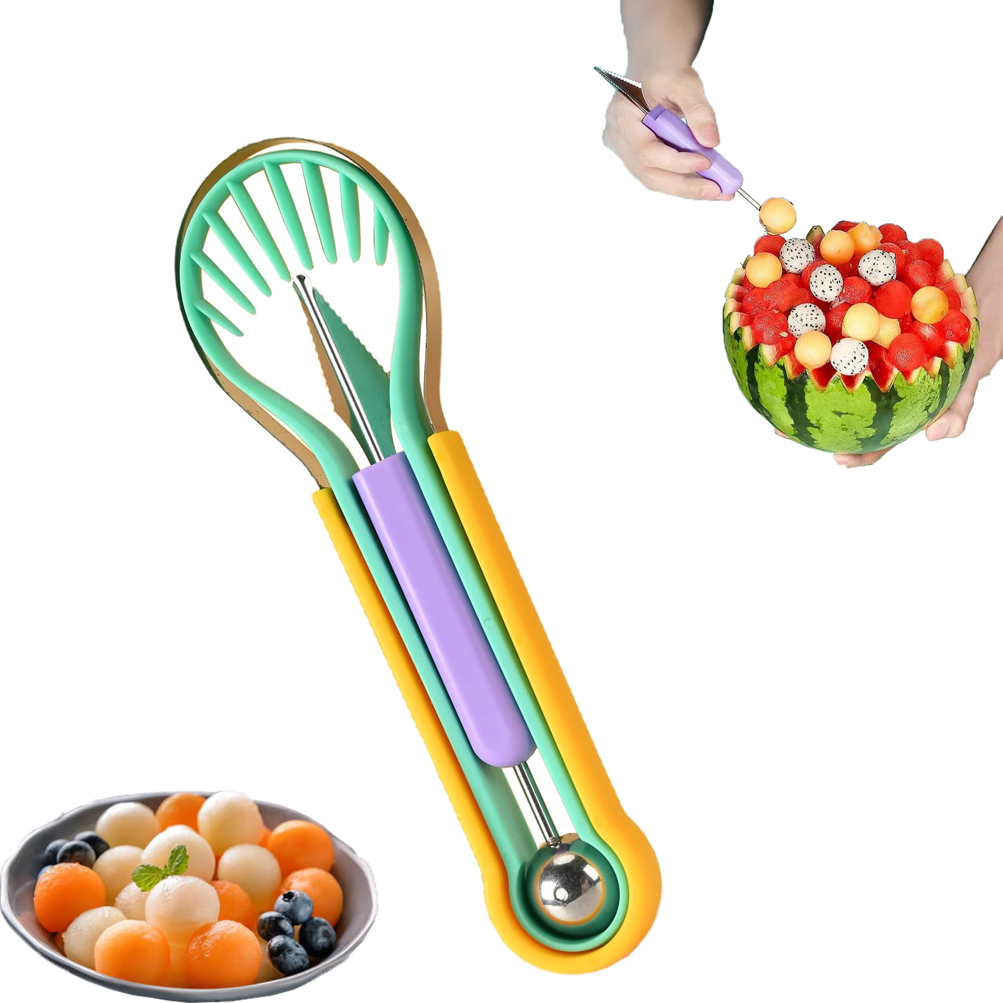 4-in-1 Stainless Steel Fruit Cutter Set, Cantaloupe & Watermelon Cutter ...
