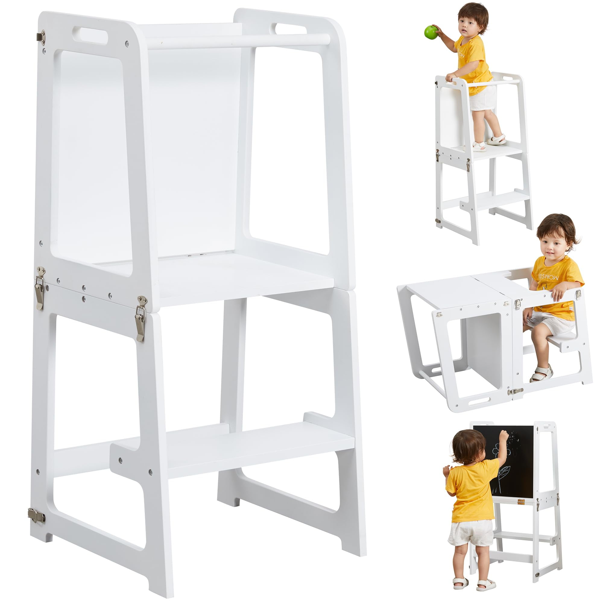 4-in-1 Standing Tower for Toddlers and Kids 1-6 Years, Bamboo Kitchen ...