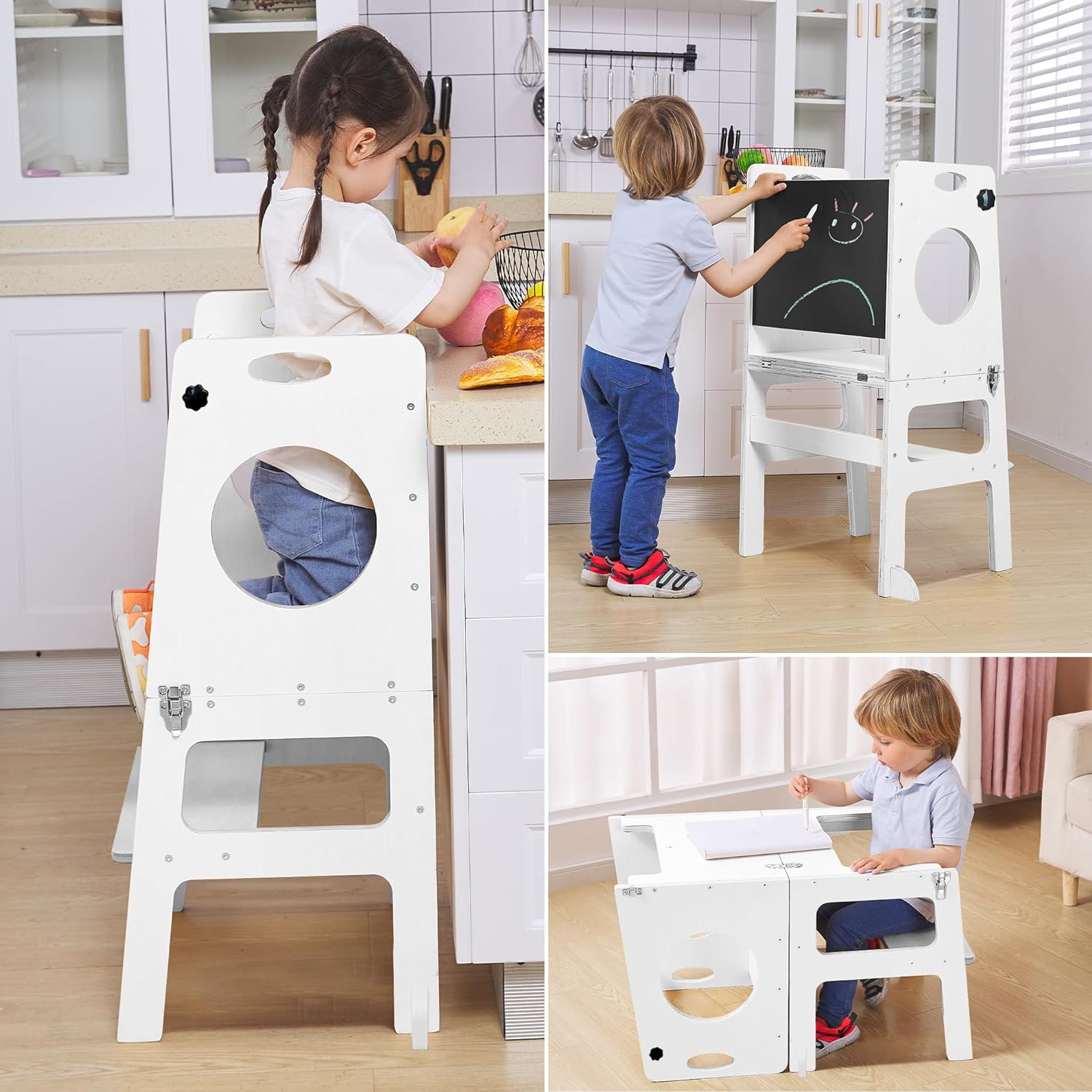 4-in-1 Study Tower with Chalkboard for Learning, Montessori Kitchen ...