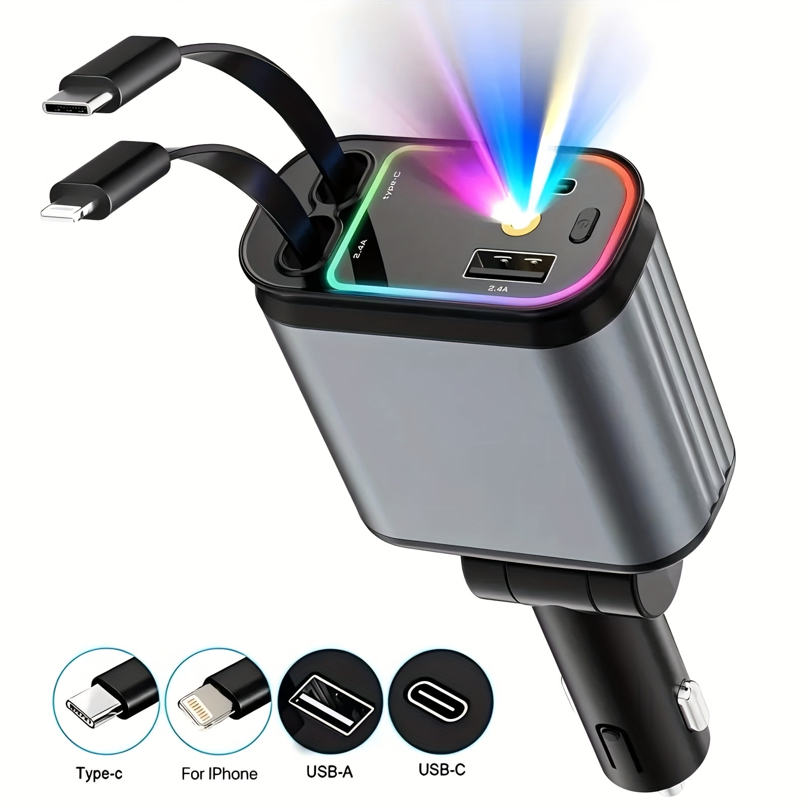 4-in-1 Super Fast Retractable Car Charger With Star Projector Night ...