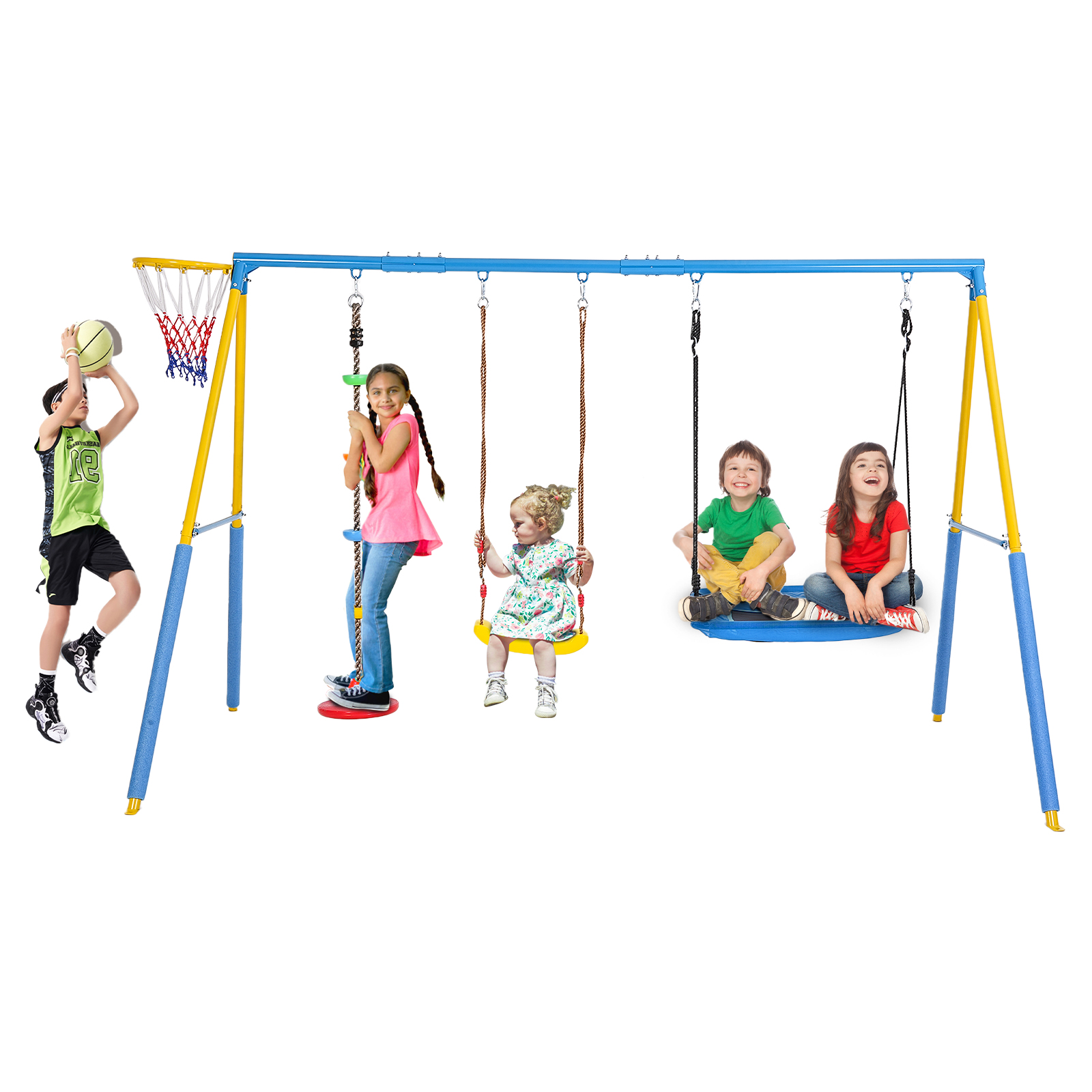 4 in 1 Swing Set,Outdoor Play for Kids,Saucer Swing,Climbing Rope Swing ...