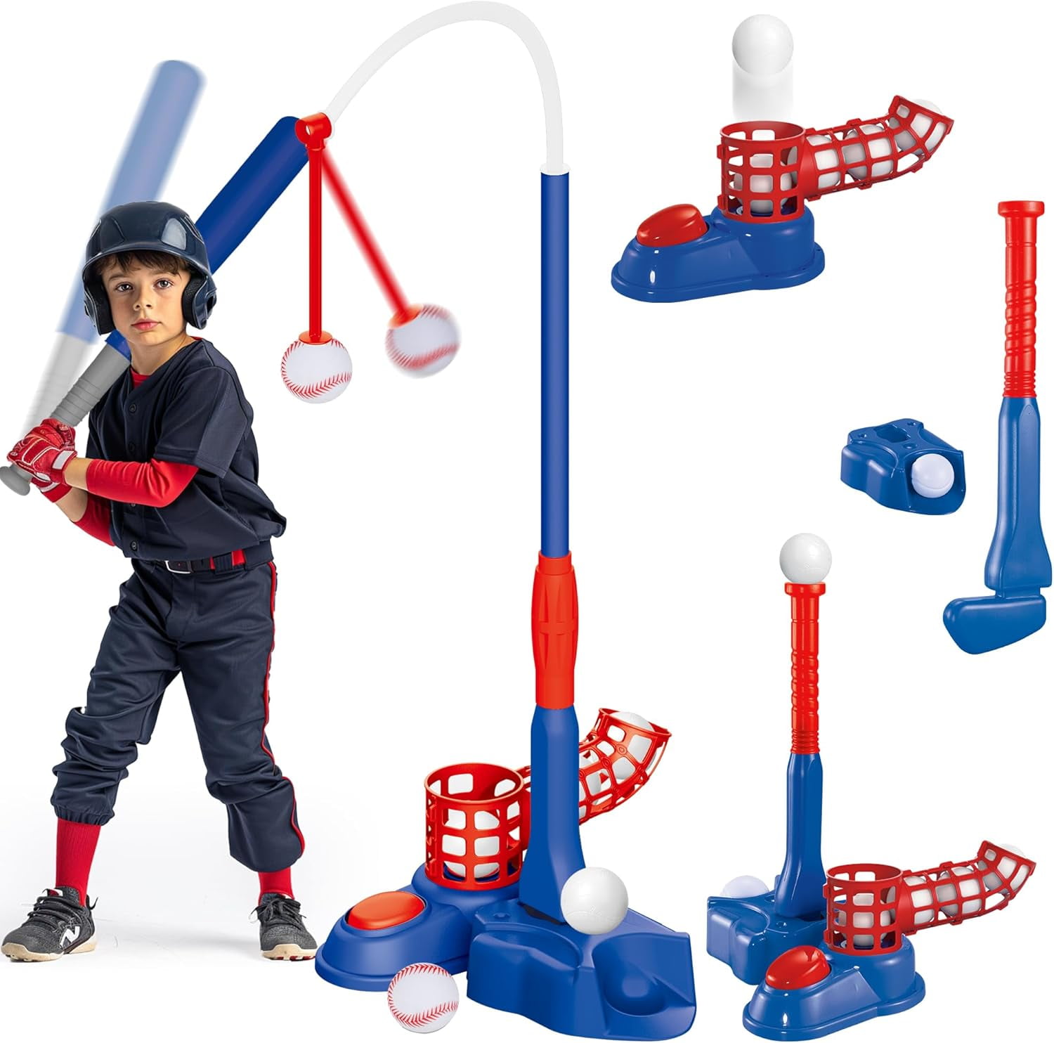 4 in 1 T Ball Set, Kids Baseball Tee for 3-5,5-8, Teeball Batting Tee ...