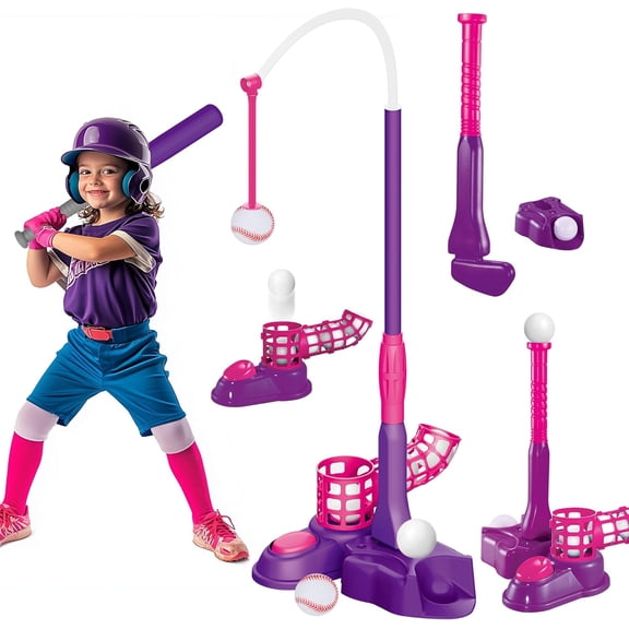 Doloowee Toddler Tee Ball Set, Foam Bat and 10 Balls, Height Adjustable ...