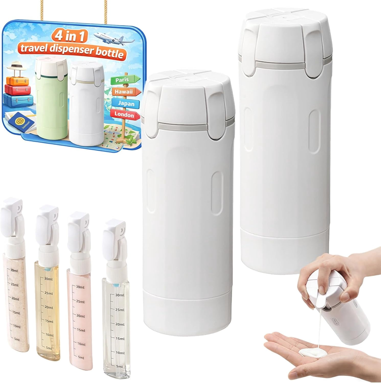 4-in-1 Travel Dispenser Bottle, Hard Shell 30ml Leak Proof Portable ...
