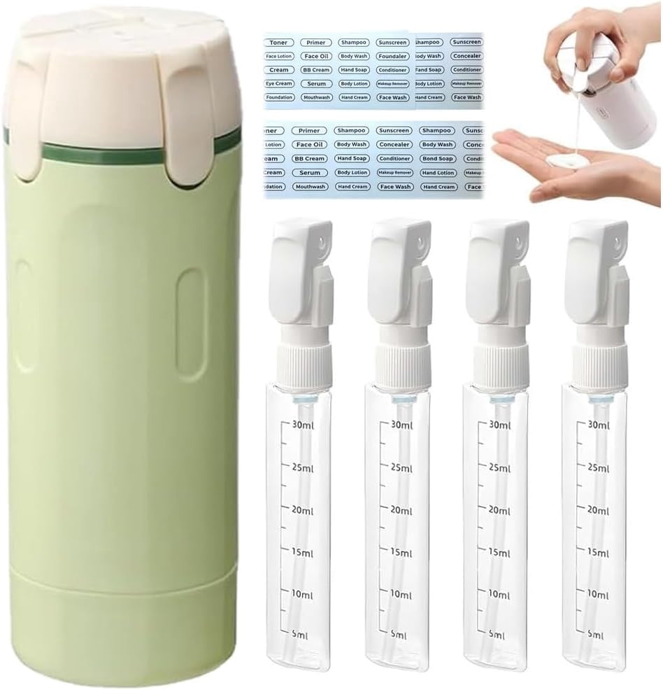 4-in-1 Travel Dispenser Bottle, Leakproof Silicone Refillable Toiletry ...