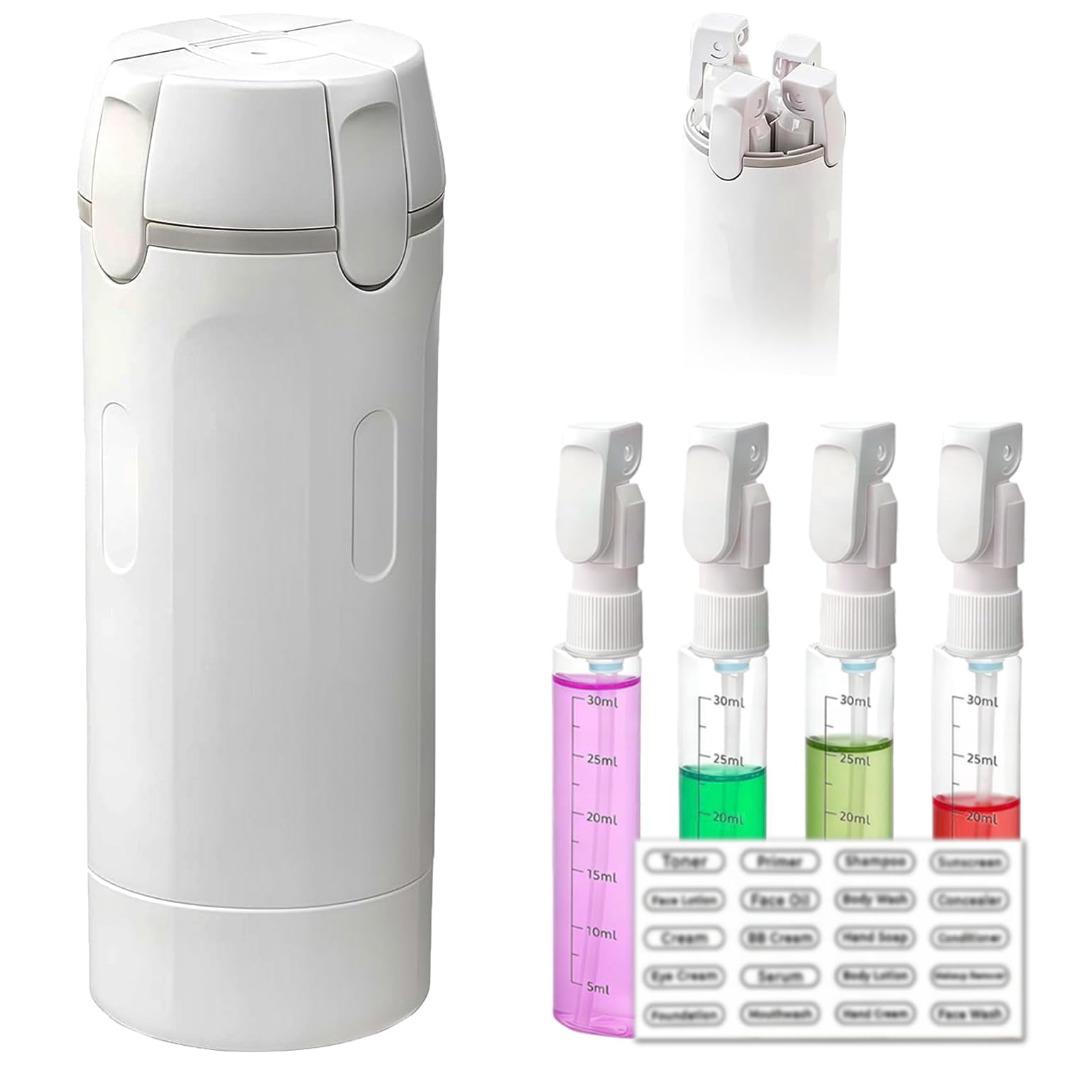 4-in-1 Travel Pump Dispenser Bottles 30ml 4 Pack White For Toiletries ...