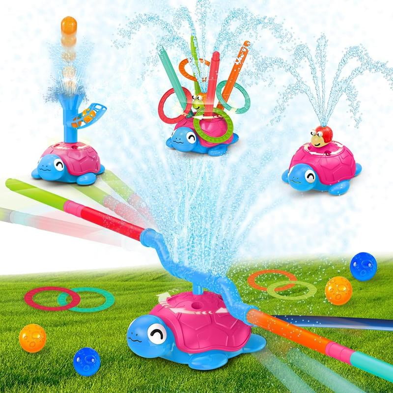 4-in-1 Turtle Water Sprinkler Toys for Kids, Ball Scoop, Toss Rings and ...