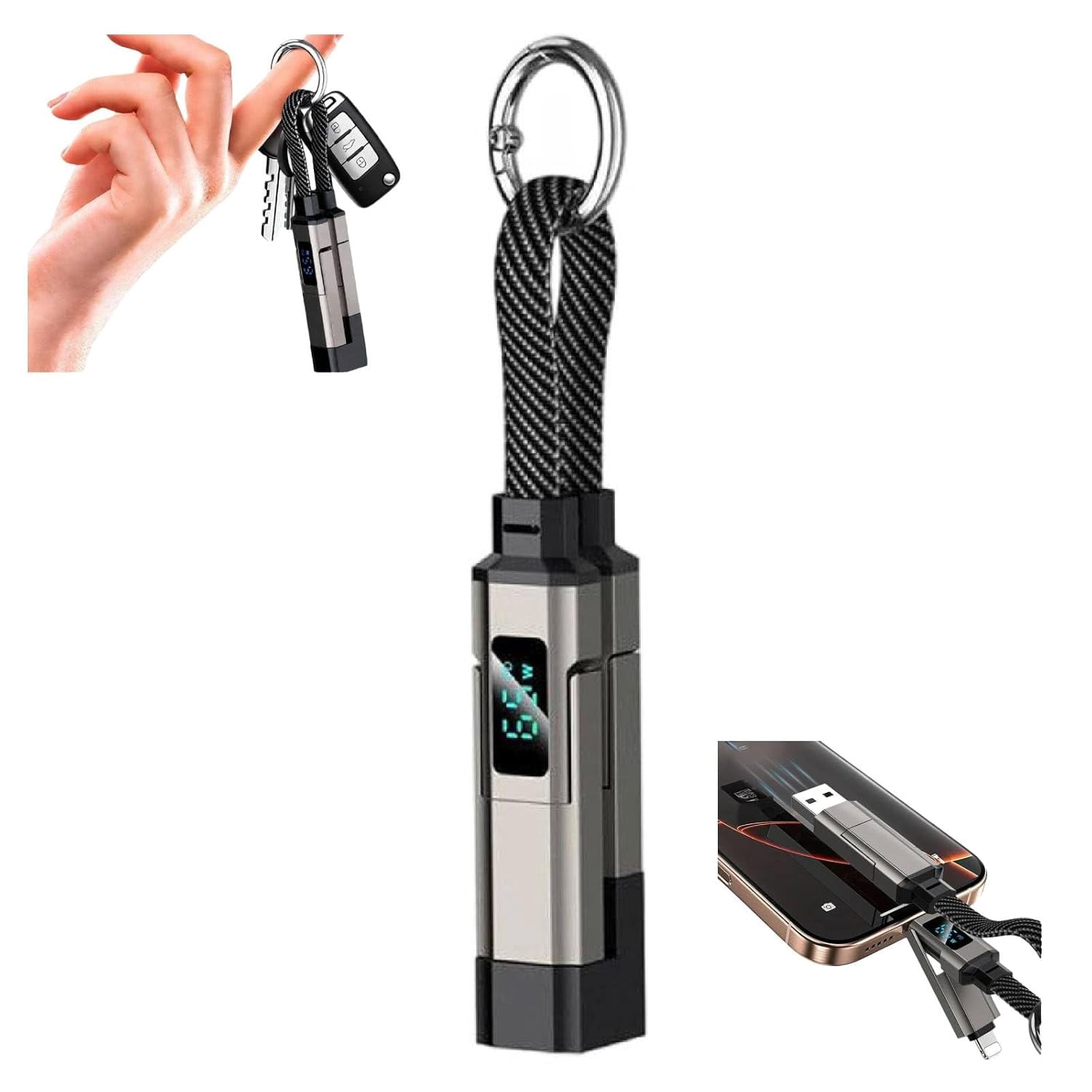 4 in 1 USB C Keychain Charger Cable 65w Fast Charging Data Cord with ...