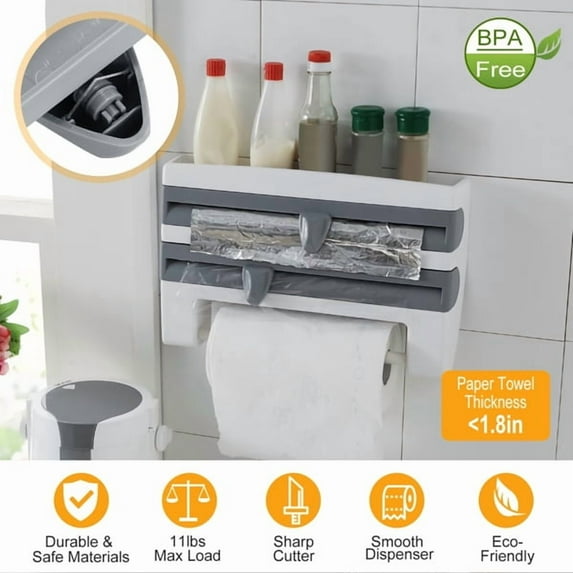 4-in-1 Wall Mount Kitchen Dispenser Rack: Spice Shelf, Paper Towel ...