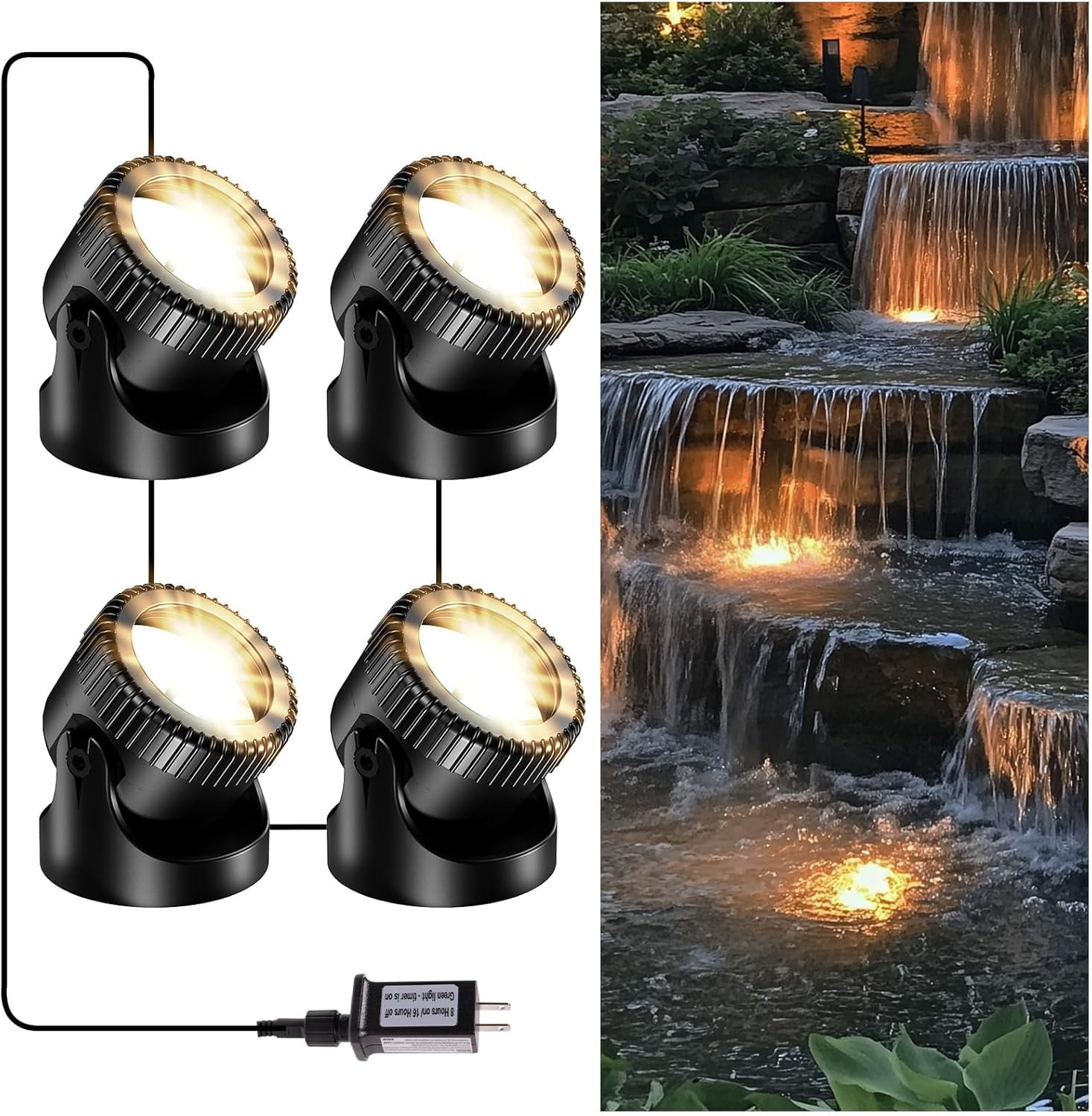 4-in-1 Warm White Underwater Pond Lights, IP68 Waterproof LED Landscape ...
