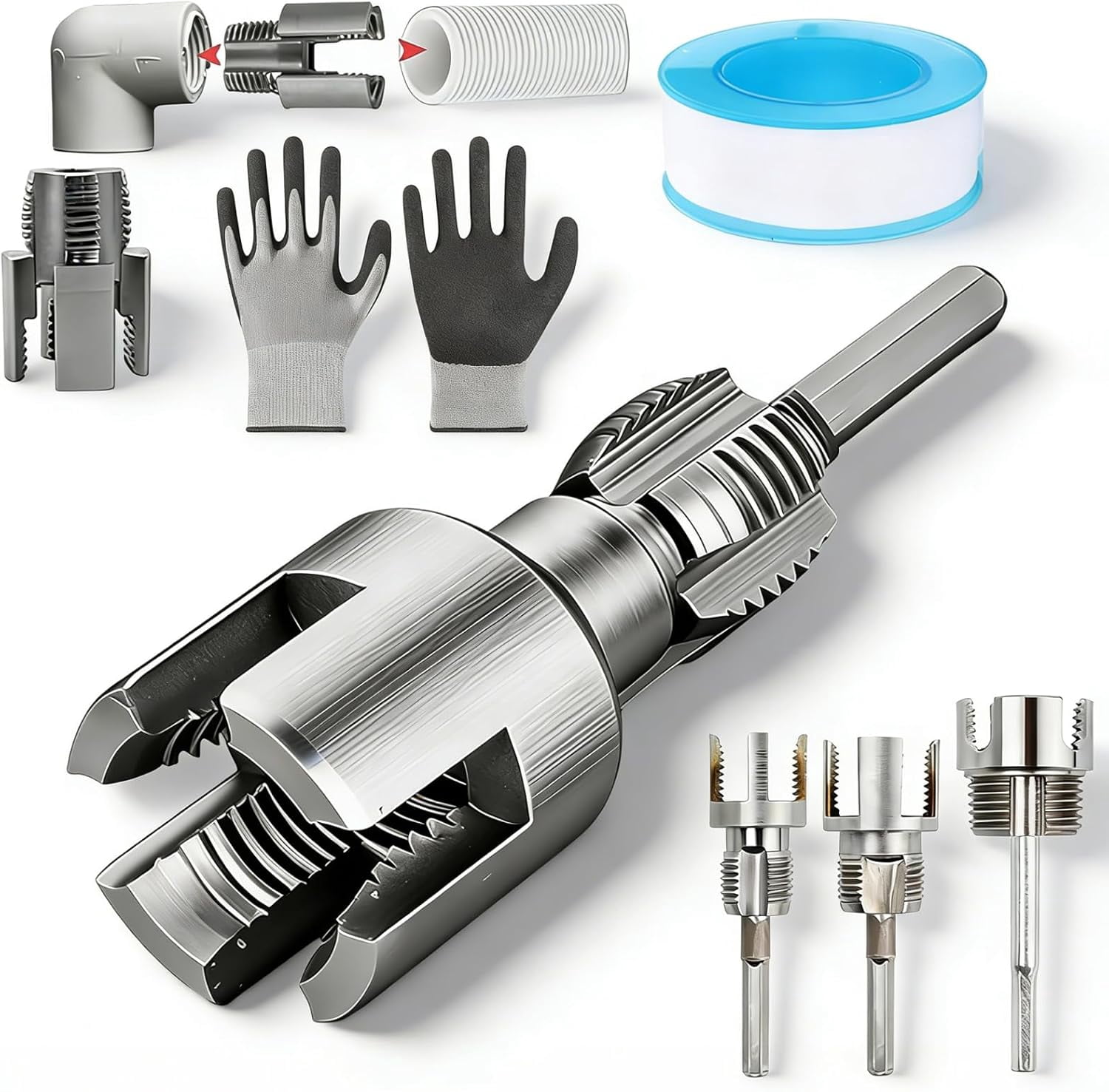 4-in-1 Water Pipe Wrench and Threader Set, Pipe Tapping Tool for 1/2 ...